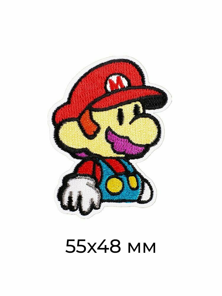 Нашивка Марио 55x48 мм, Super Mario Bros, Заплатка на одежду, Термоаппликация