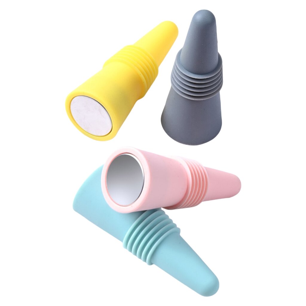 Упаковка из 4 Разноцветных Силиконовых Пробок для вина с Металлическим Верхом, Универсальные Консерванты Для бутылок, Пробки Для Бутылок с напитками