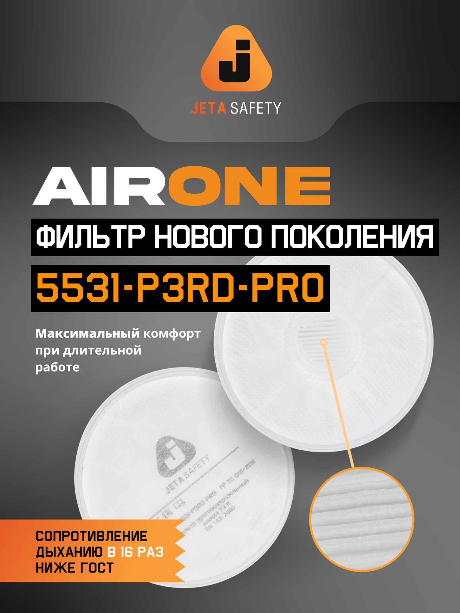 Фильтр противоаэрозольный 5531 Jeta Safety технология AirOne класса P3R D
