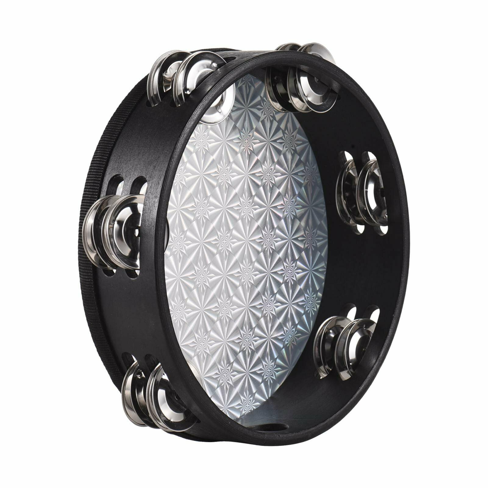 8-дюймовый деревянный тамбурин-колокольчик с двойным рядом бубенчиков и отражающей мембраной, музыкальный ударный инструмент.