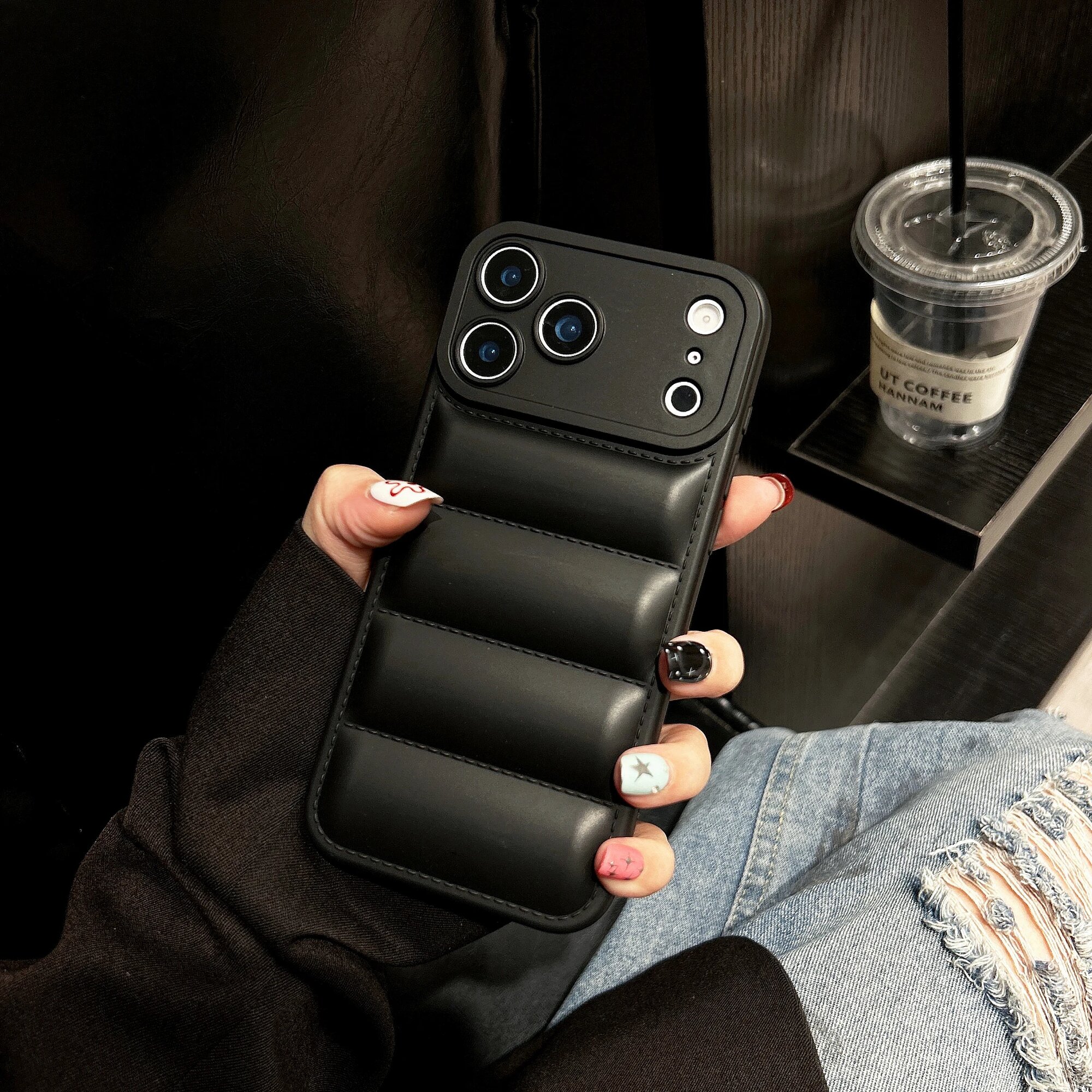 Пуховик Мягкие чехлы для мобильных телефонов для iPhone 17 Air 16 15 14 13 12 11 XS XR X 8P 7P Pro Max Plus Защитный противоударный корпус iPhone13, Black