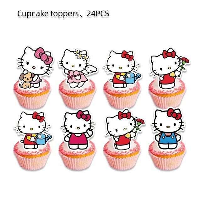 Украшения для детских дней рождения в стиле мультфильма Hello Kitty, украшения для торта, праздничные атрибуты для девочек, игрушки для детских праздников, подарки