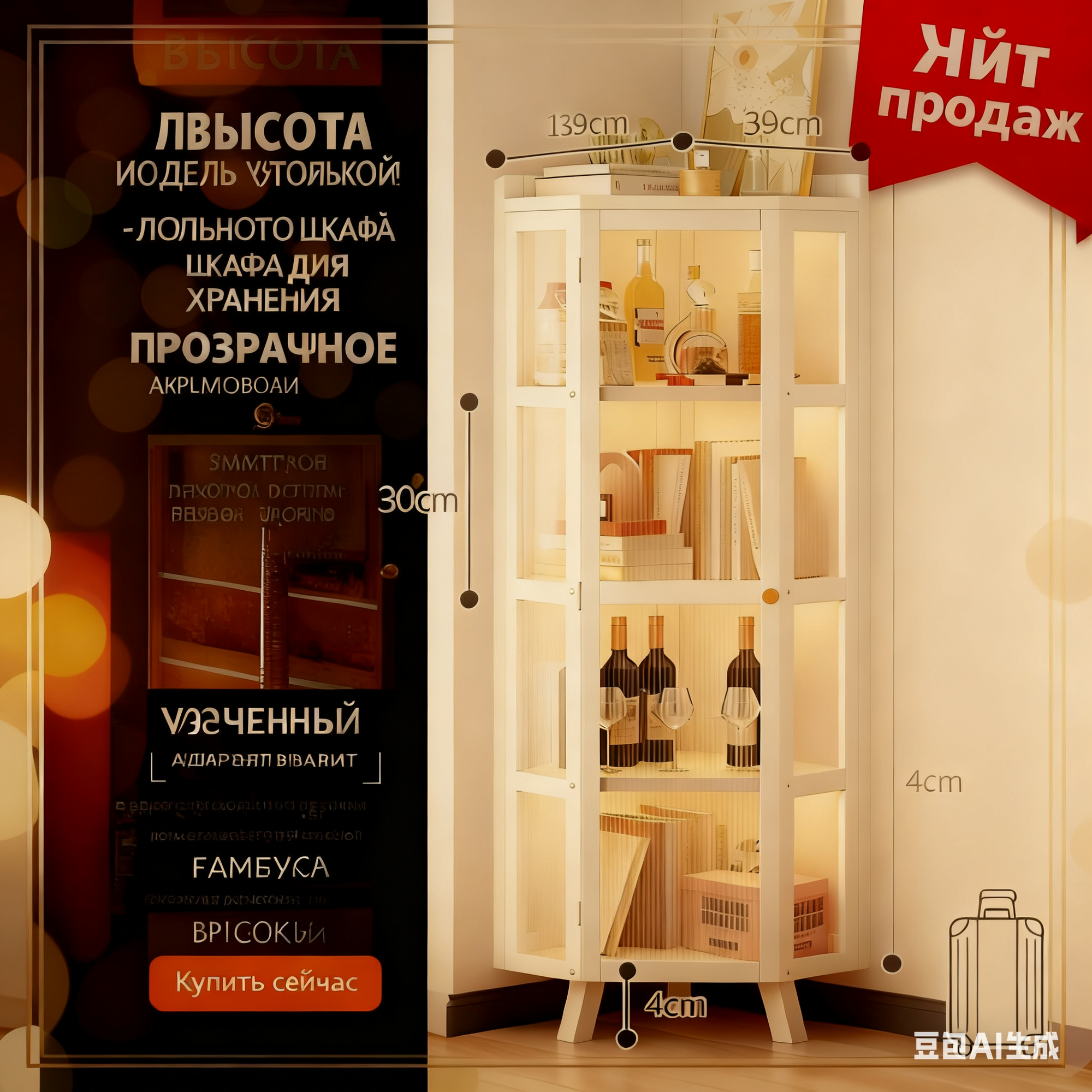 Шкаф-витрина sdagsx, 39х39х139 см