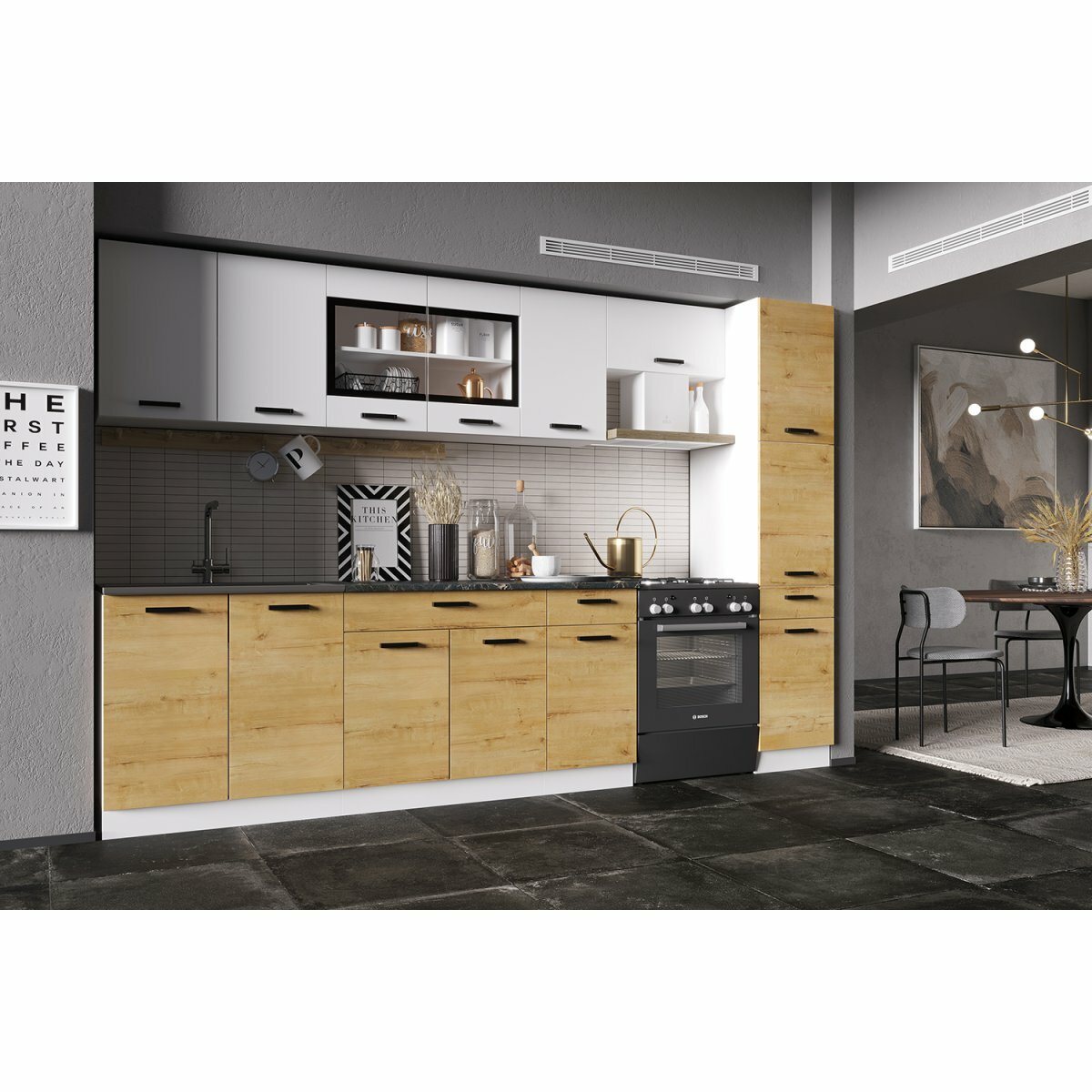 Модульная кухня "Брауни" 3,0 м - Белый гладкий/Дуб Вотан