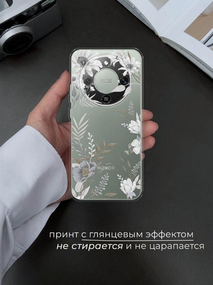 Чехол на Honor X9d / Хонор X9d с принтом "Цветы сепия" — фото 1