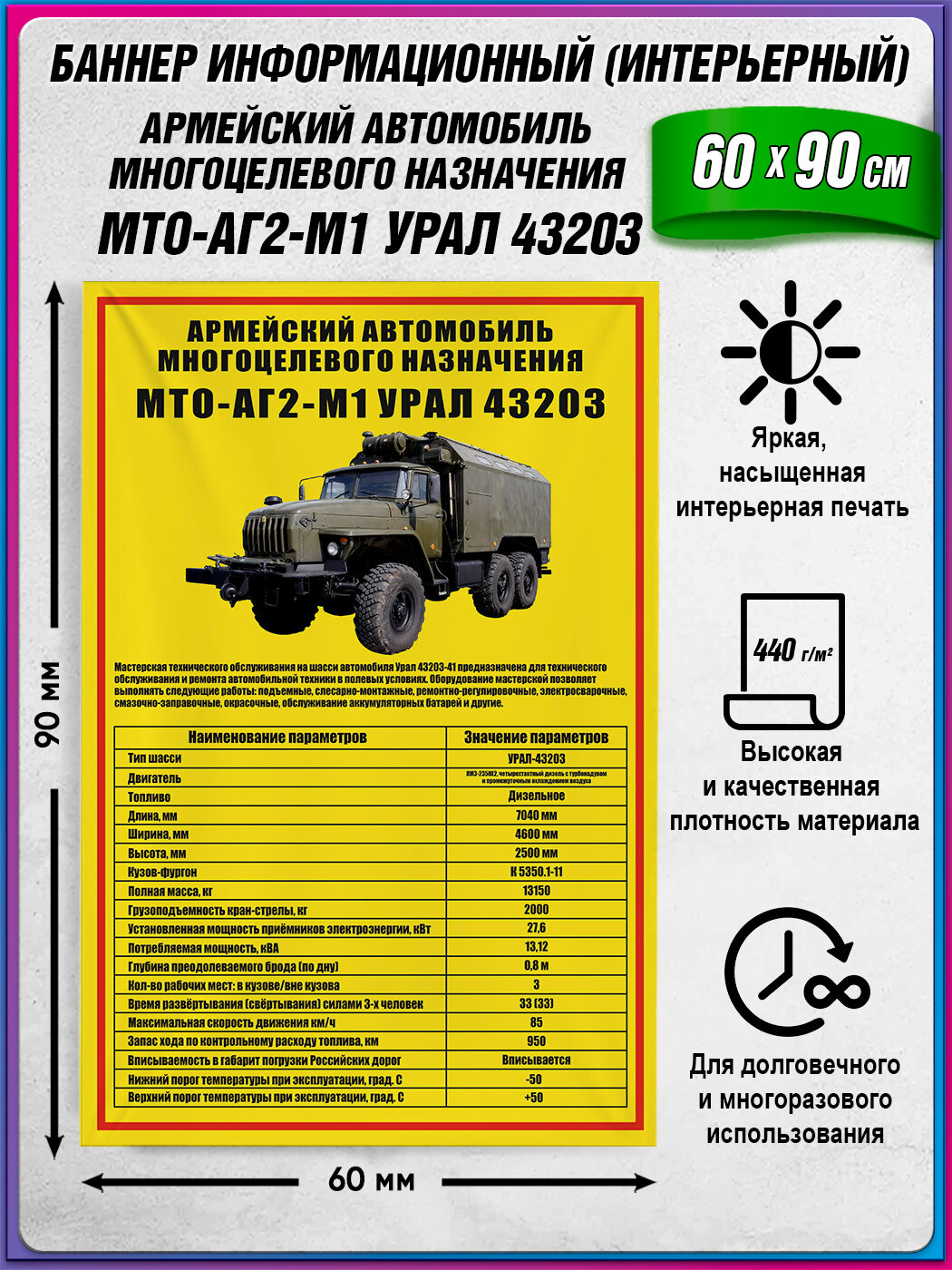 Баннер-плакат военный из серии Армейские автомобили многоцелевого назначения / МТО-АГ2-М1 урал 43203 / 60х90 см