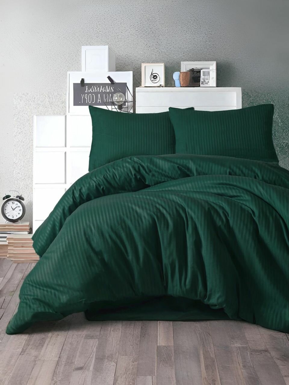 Пододеяльник из страйп сатина 150х200 - 130 - "Изумрудный малахит" 1х1