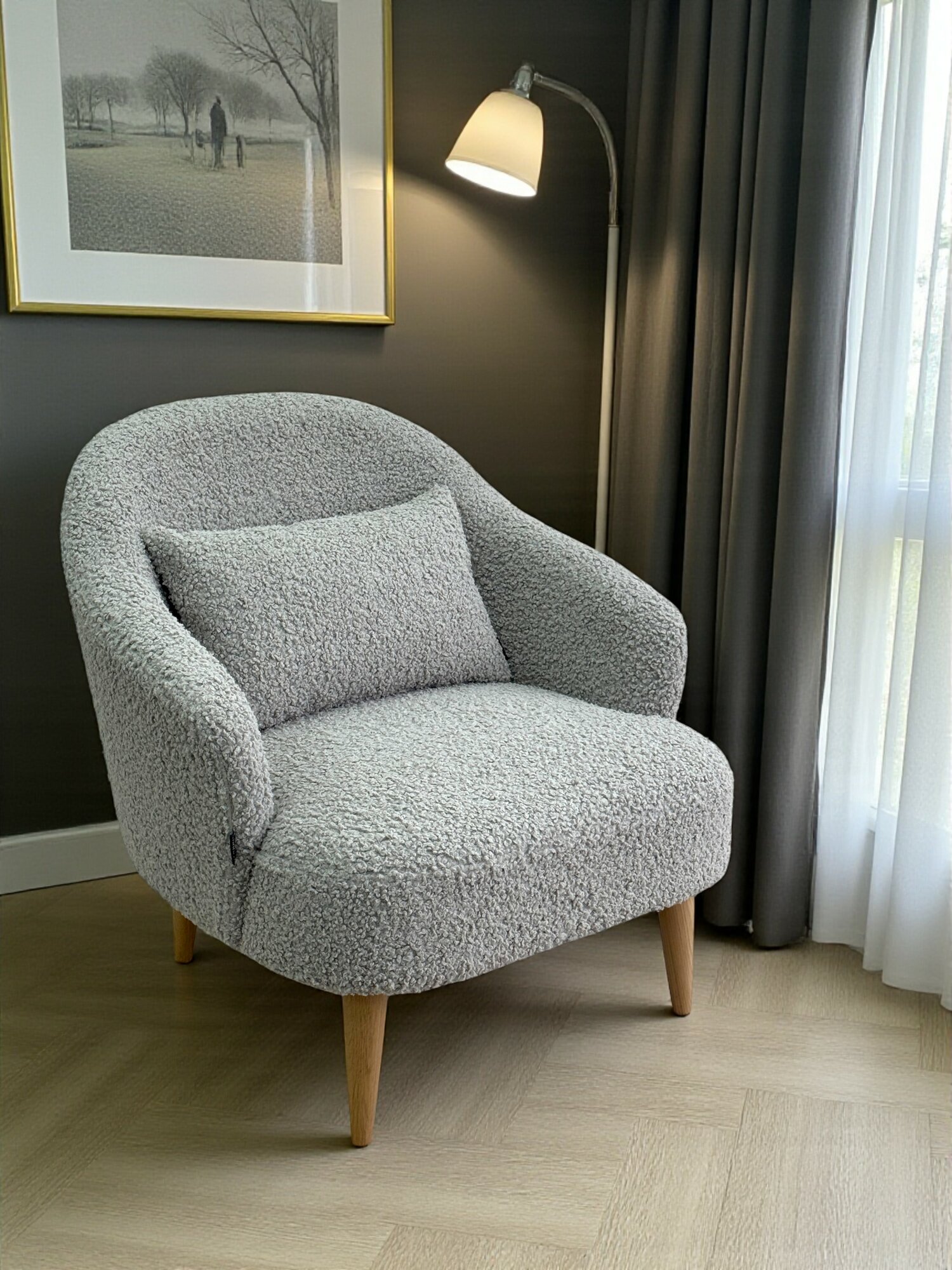 Кресло Bonfico "Унно", ткань барашек, с подлокотниками, серое кресло