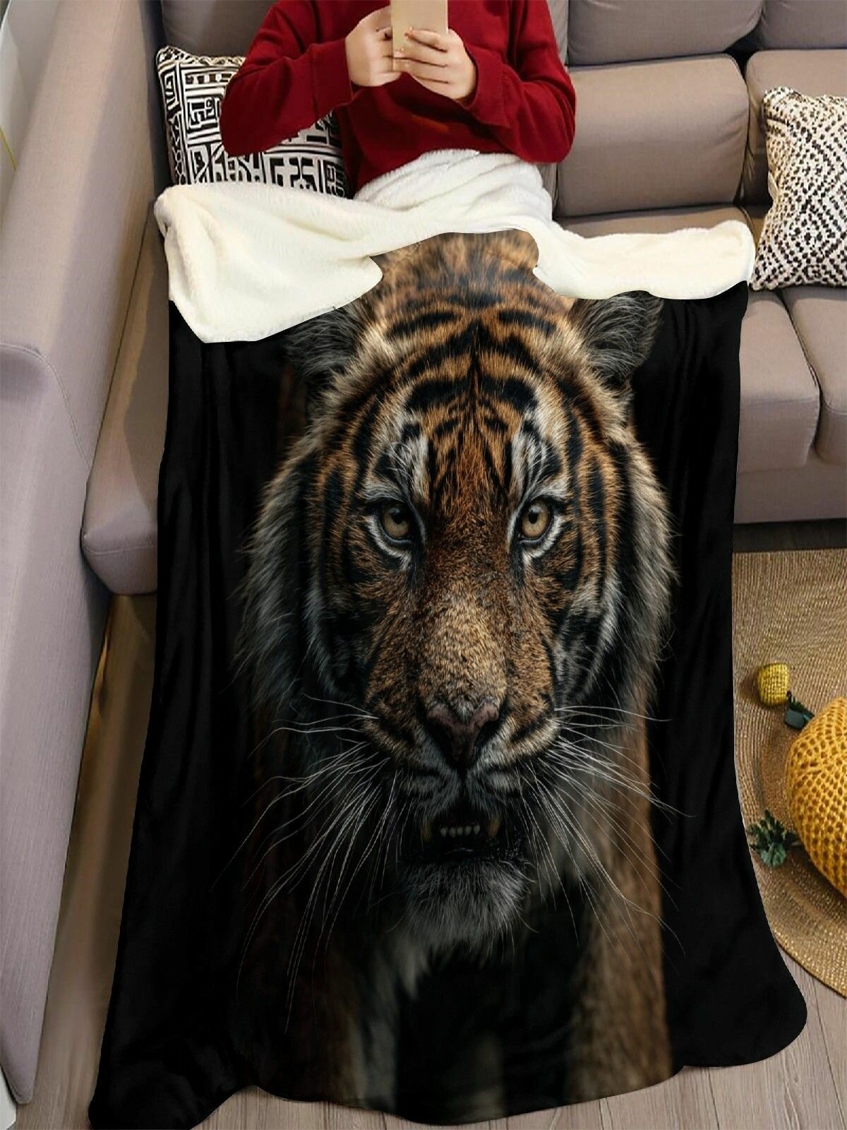 Плед фланелевый 240 x 220 cm с Животное Тигр мягкое тёплое одеяло для дивана, кровати и детской комнаты