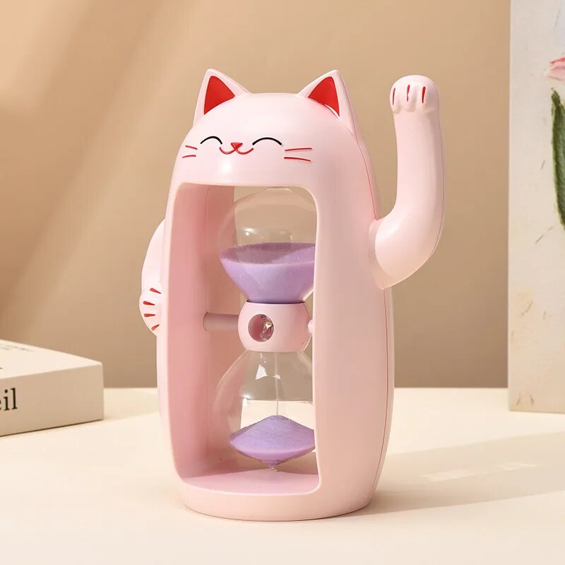 Lucky Cat стеклянные песочные часы Розовый, small 3 minutes, Pink