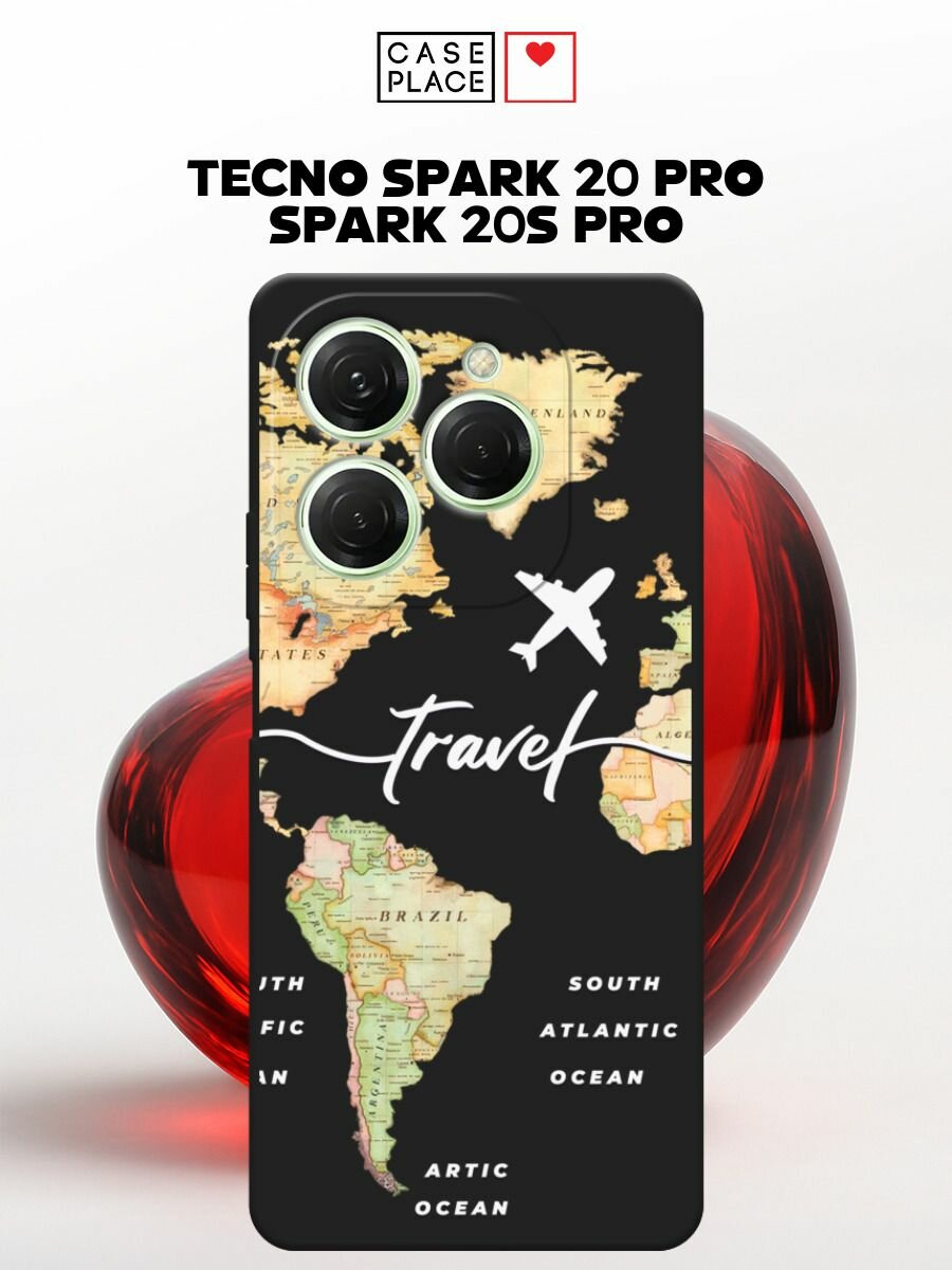 Черный матовый чехол на Tecno Spark 20 Pro/20S Pro / Текно Спарк 20 Про/20S Pro с принтом Карта мира