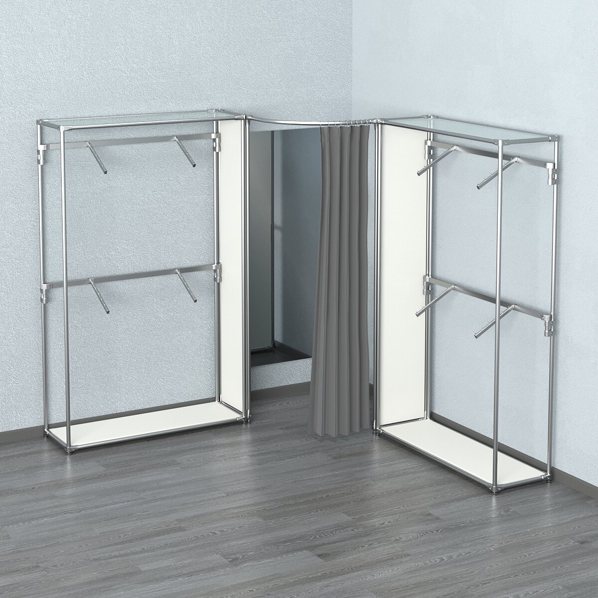 Примерочная (вход- дуга) с зеркалом из системы хром с поручнями №3-1, Белый