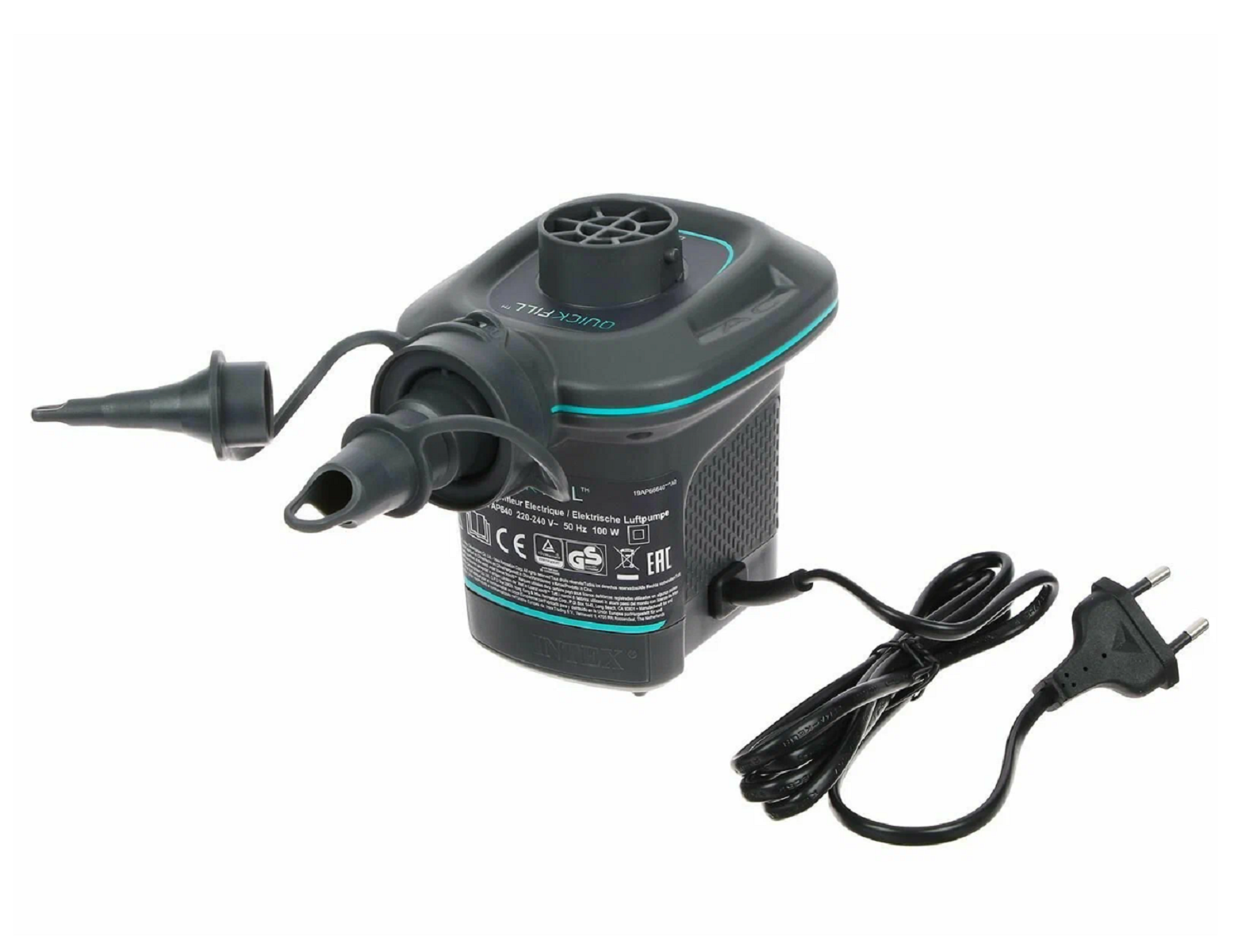 Воздушный насос электрический Intex 66640 Quick-Fill 220-240В, 650 л/мин, 3 насадки