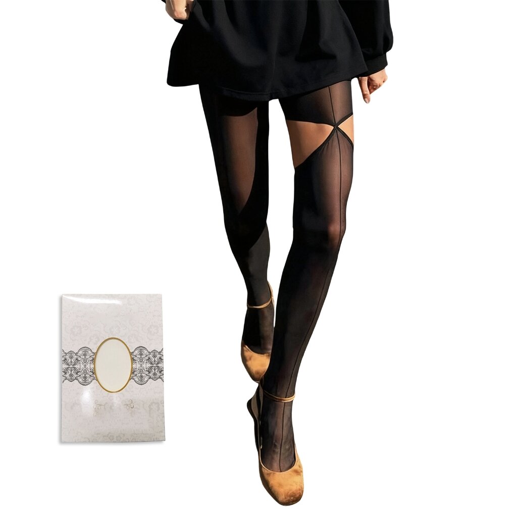 Прочный Вырез Асимметричный Колготки С Вентилируемым Каблук Прозрачные Полосатые Колготки