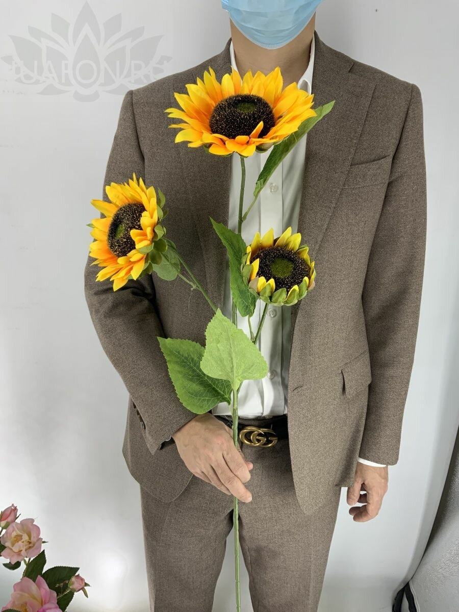 Искусственные цветы подсолнух букет с семечками премиум серия 56 см для декора и интерьера