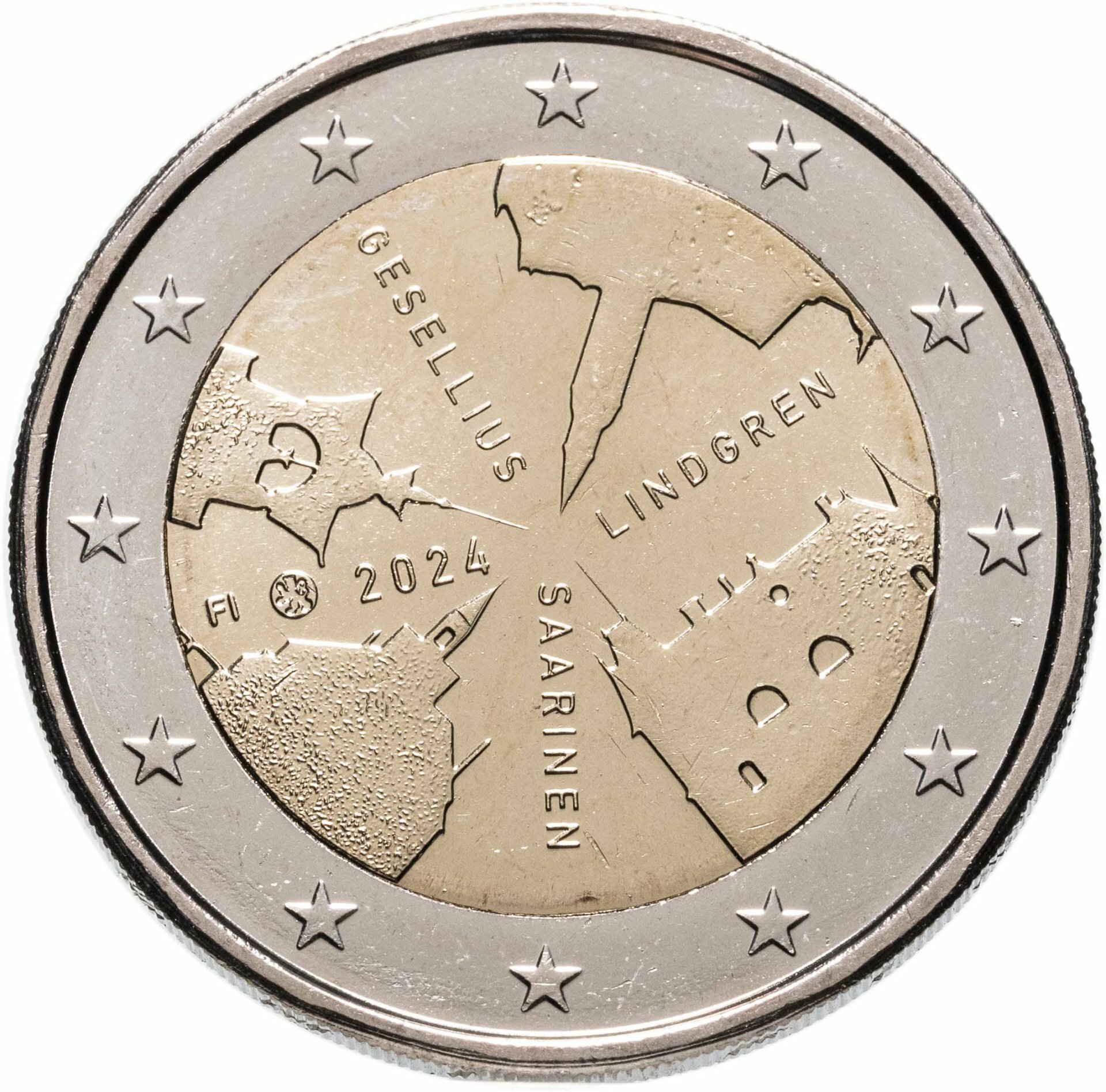 Финляндия 2 евро 2024 "Финская архитектура", Биметалл, в сохранности UNC