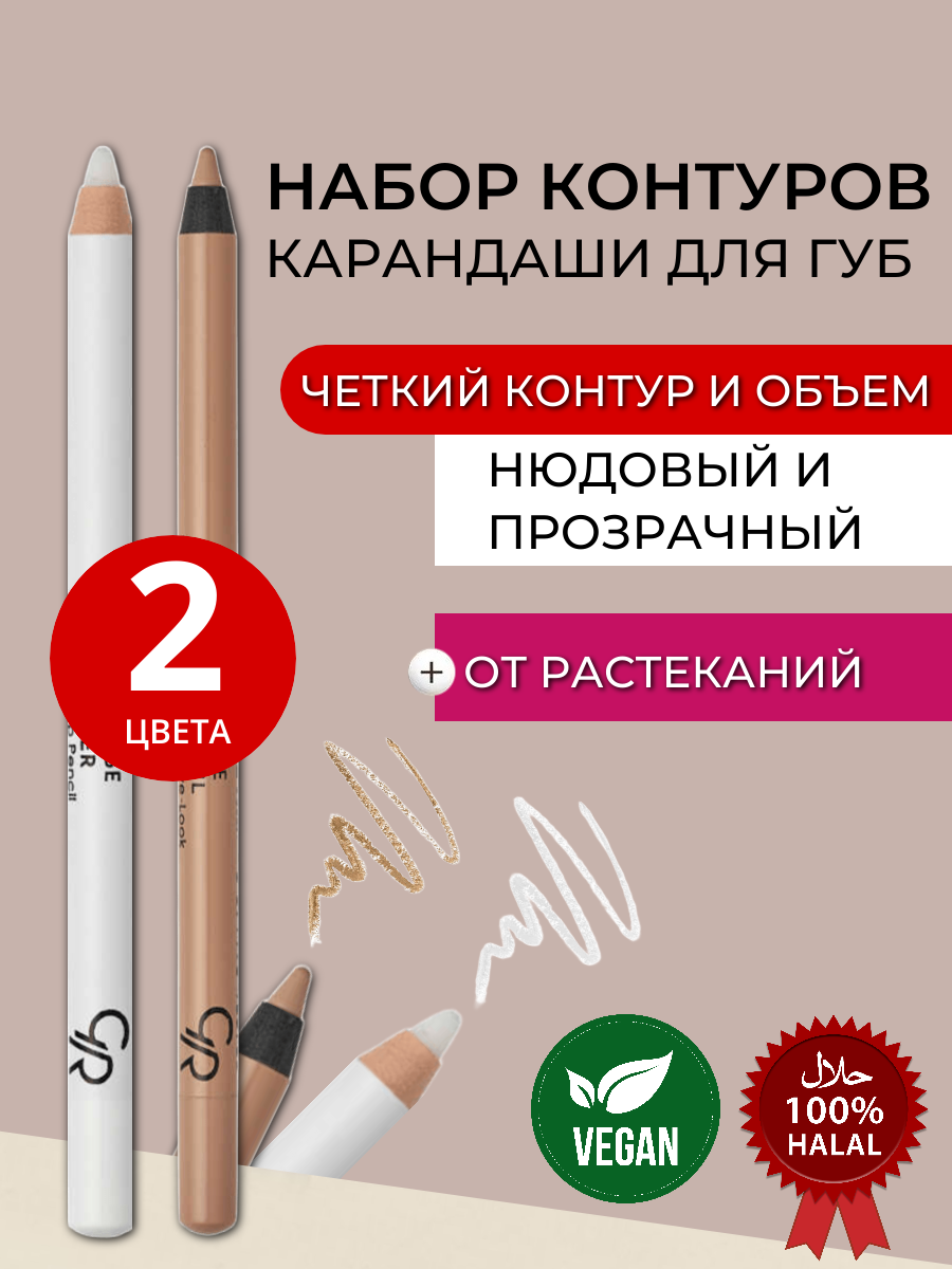 Набор для губ - карандаши прозрачный и нюдовый Golden Rose Lip Barrier Miracle Pencil от растеканий и смазывания губной помады, для четкого ровного контура губ и увеличения объема