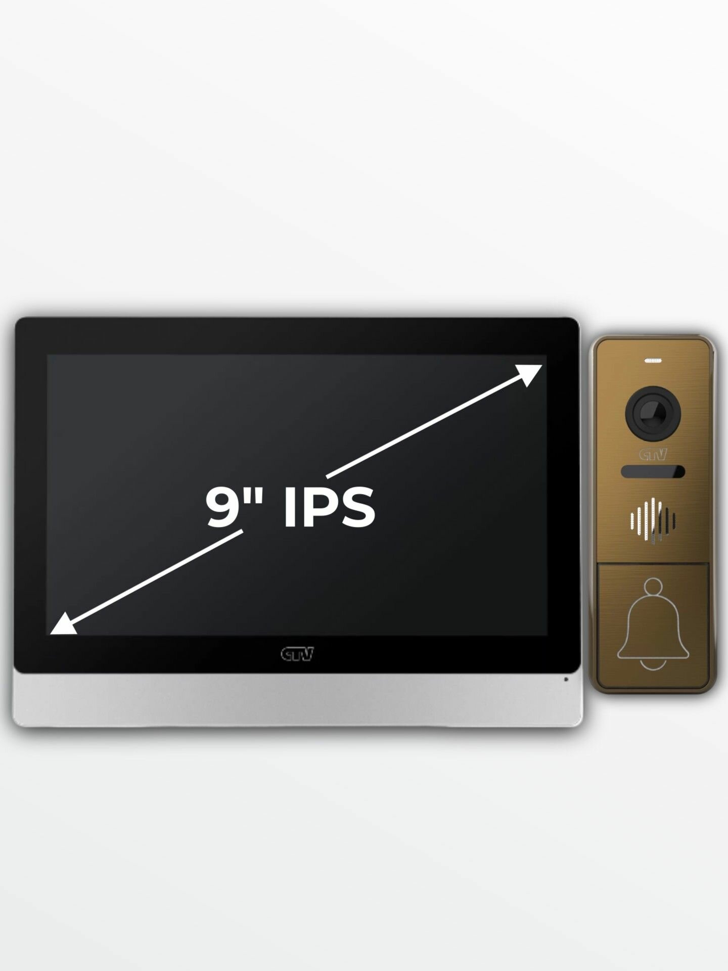 Комплект WiFi видеодомофон для квартиры: монитор 9" CTV-M5904AI (B) + вызывная панель CTV-D4005 (Br), для дома или офиса, управление со смартфона, AI-функции, подключение к подъездному домофону