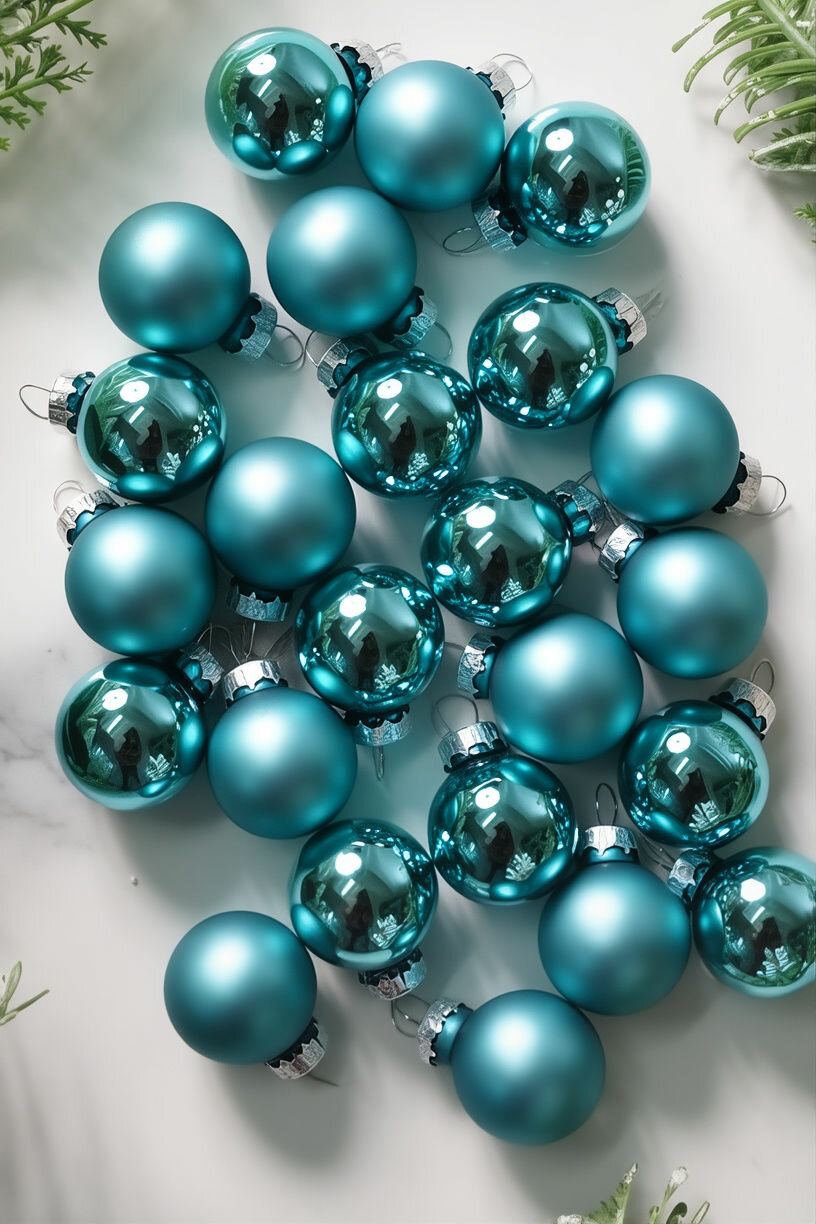 Стеклянные шары делюкс матовые и глянцевые, цвет: бирюзовый, 25 мм, упаковка 24 шт, Winter Deco 2000216