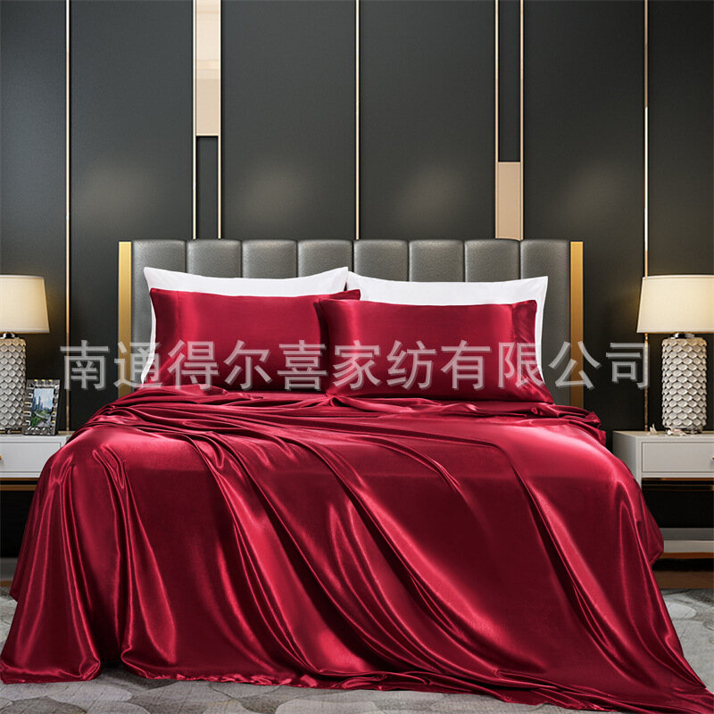 Однотонный комплект из четырех предметов из атласа, имитирующего шелк, простые европейские и американские простыни, простыни, наволочки, постельное белье