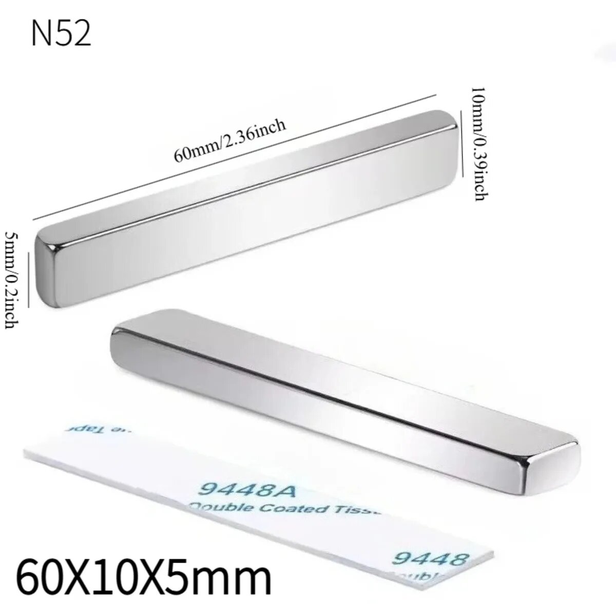Неодимовый магнит N52 60x10x5 5pcs, 60x10x5mm n52