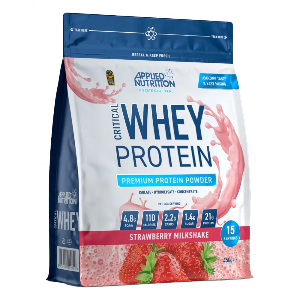 Протеин сывороточный Applied Nutrition Critical Whey Protein, 450 г / Пакет, Вкус Strawberry Milkshake / Клубничный Молочный Коктейль