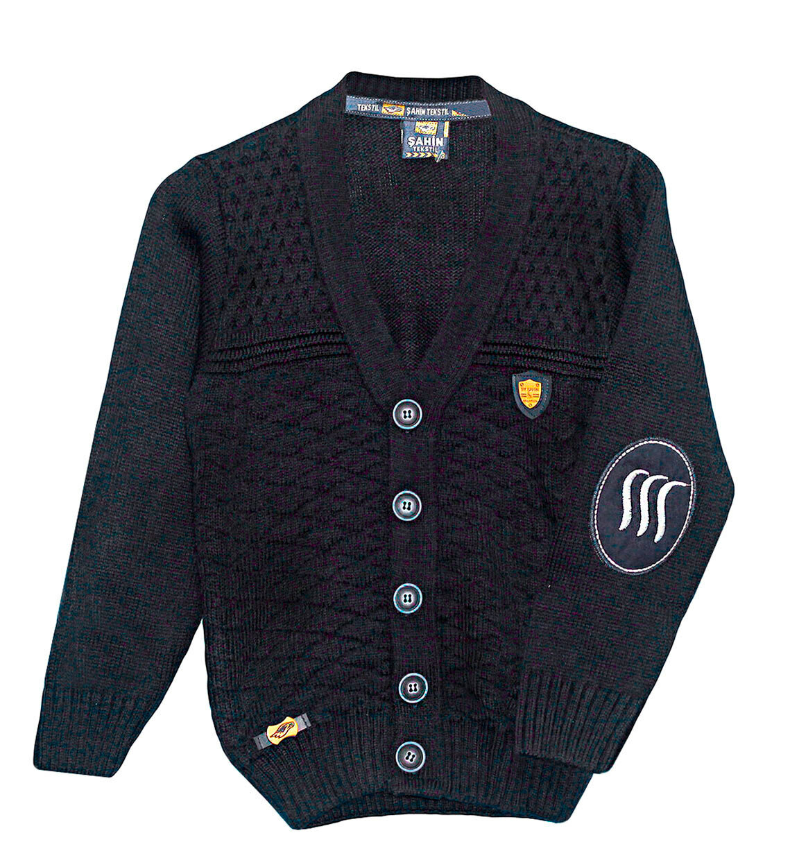 Кардиган  Вязаный кардиган на пуговицах с нашивками на локтях для мальчиков