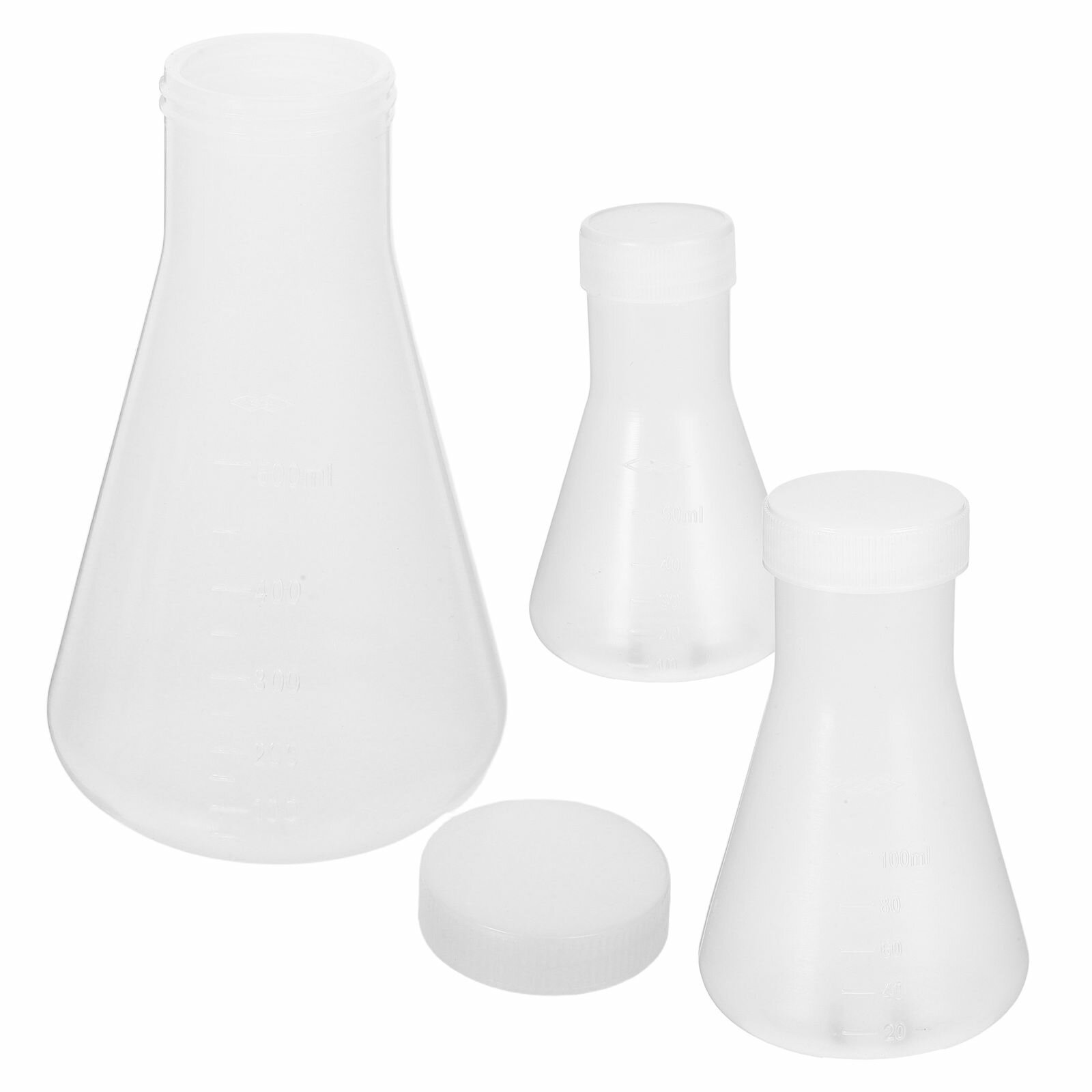 Набор пластиковых лабораторных колб с винтовой крышкой для учебных экспериментов 3 штуки 50 мл 100 мл 500 мл
