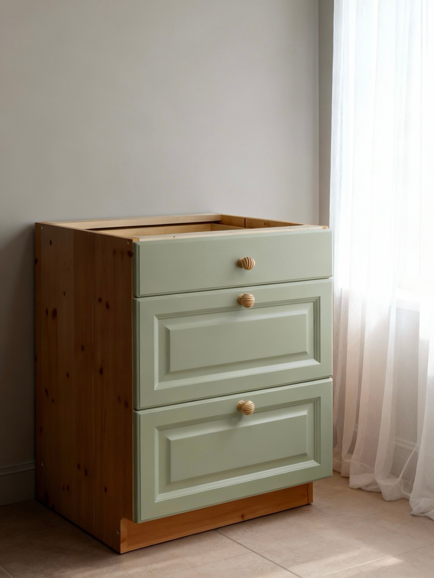 Тумба напольная с 3-я выдвижными ящиками на 60 см, из массива сосны, Кухня Олива, арт. 363