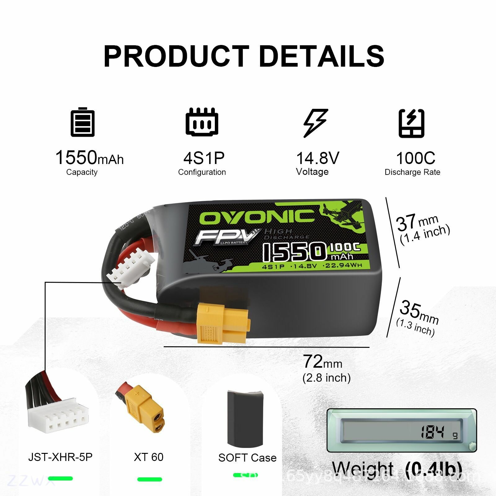 Аккумулятор Ovonic 650/850/1000/1300/1550/2200mAh 35C/80C/100C 3S/4S/6S для радиоуправляемого модели самолета F.P.V