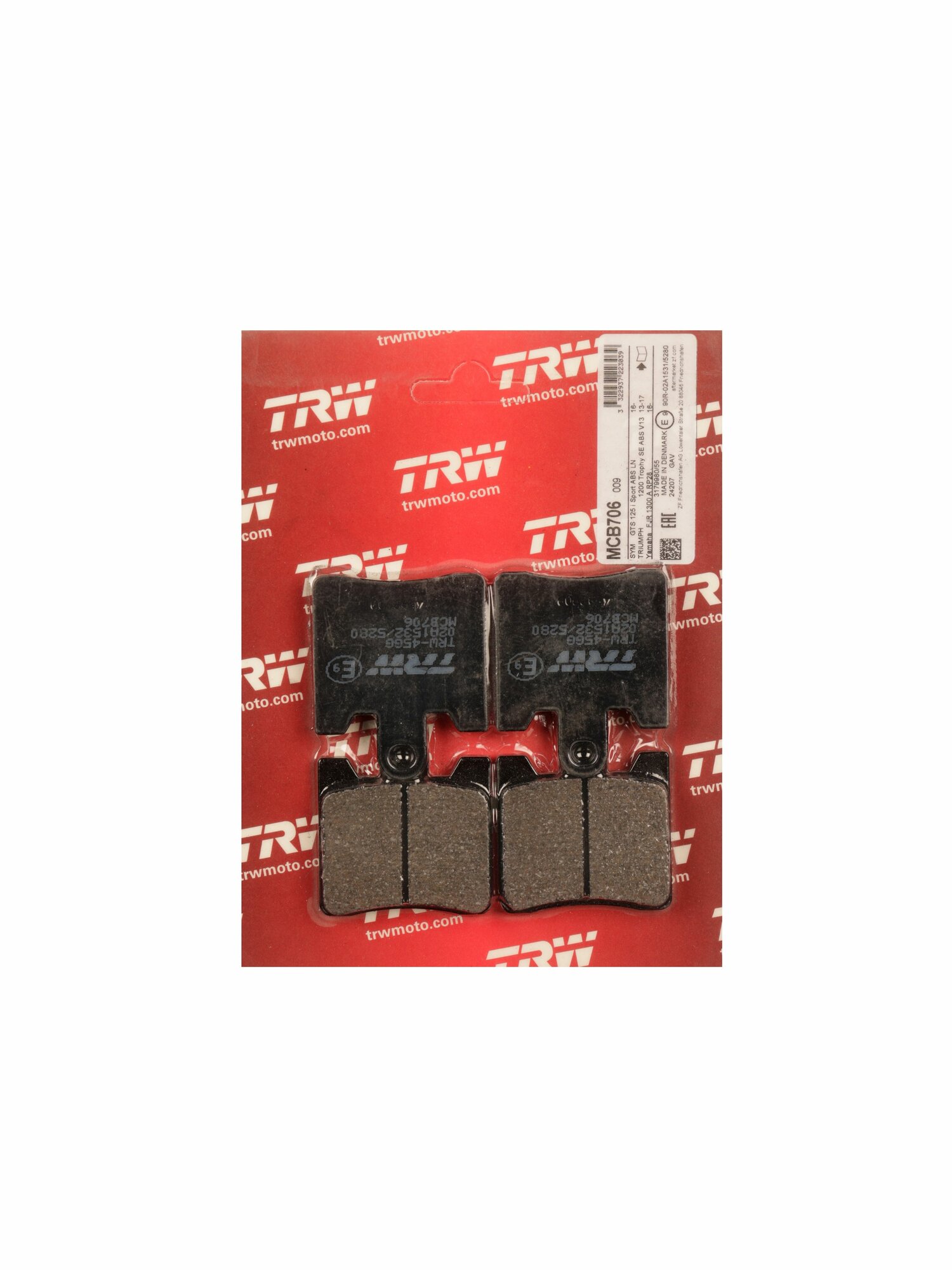 Колодки тормозные дисковые для мото передние TRW (MCB706)