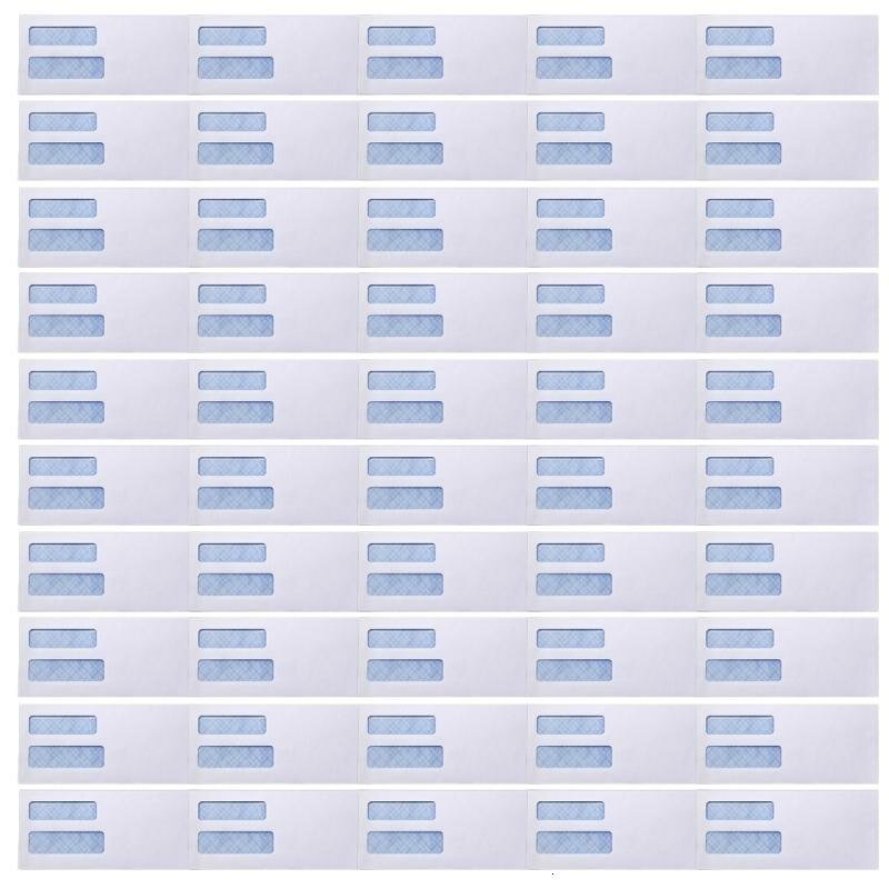 Белые конверты с двойными прозрачными окнами и защитной подкладкой, 50