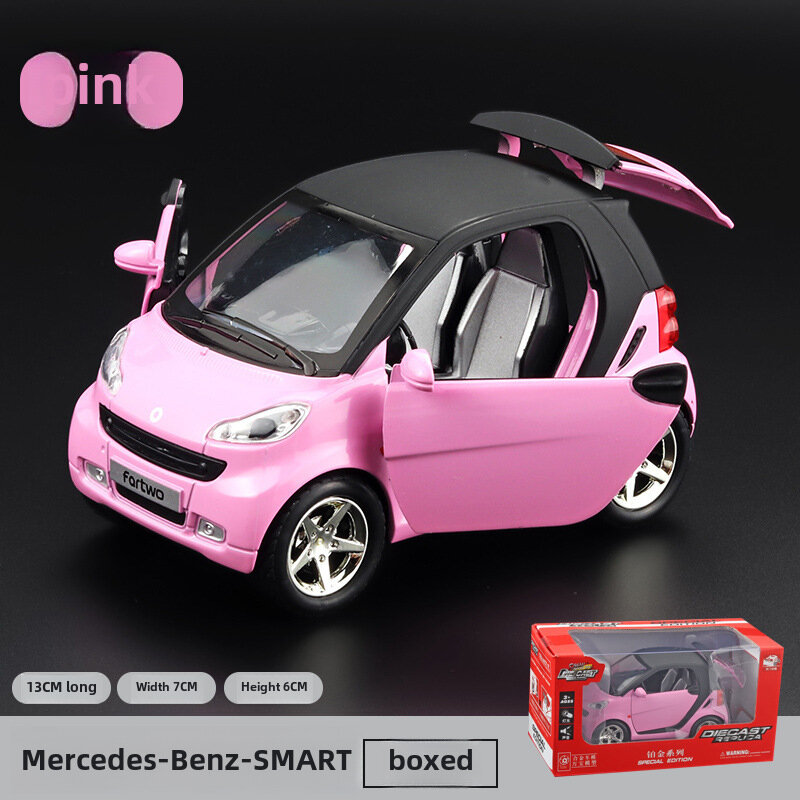 Модель автомобиля из сплава Smart с звуковыми и световыми эффектами, дверью на оттяжку, игрушка для мальчиков и девочек, украшение, опт (Розовый)