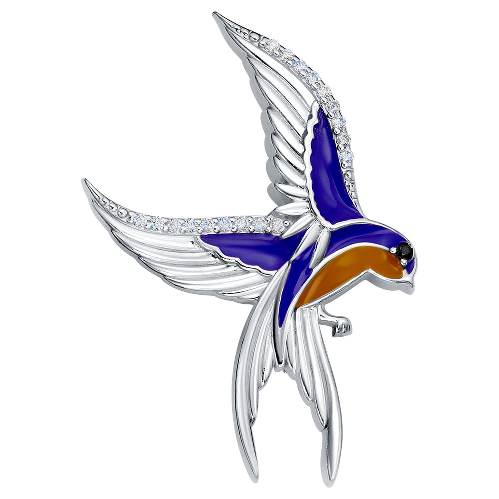 Брошь, серебро, 925 проба, родирование, шпинель, фианит