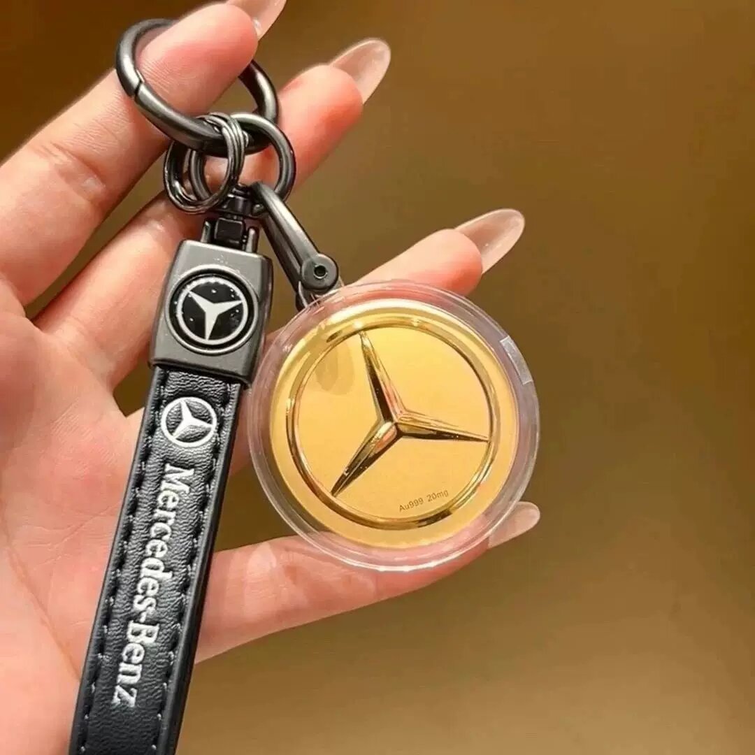 Премиум имитация золотой фольги брелок с логотипом Mercedes — прочное металлическое кольцо для ключей автомобиля, подарок отцу/мужу