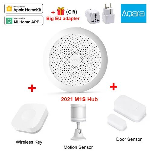 Aqara M1S Hub Gateway Наборы умного дома Zigbee Датчики температуры, двери, движения, дыма Удаленный контроль Работает с приложением Xiaomi HomeKit-4 в 1, как на картинке DWM