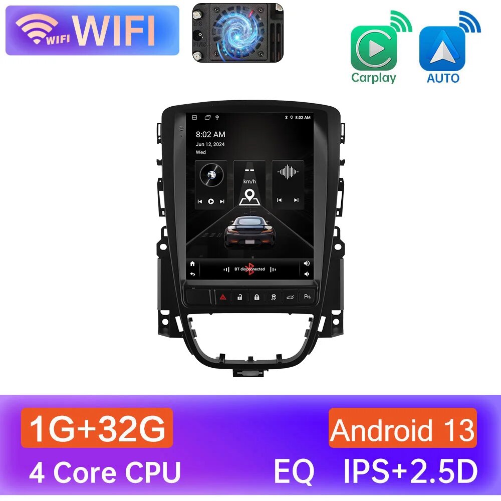 9,7-дюймовый автомобильный радиоприемник Carplay Android 13 для Opel Astra J Verano 4core-1G-32G-CPL