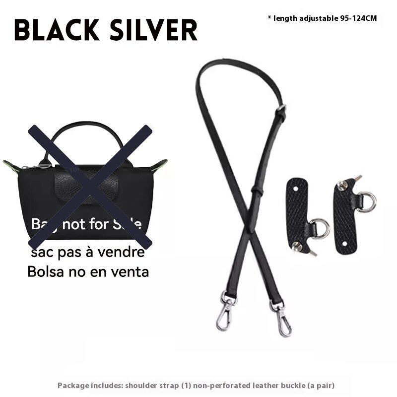 Сменный кожаный ремень для сумки через плечо, подходит для Longchamp Mocha Terra, Black Set