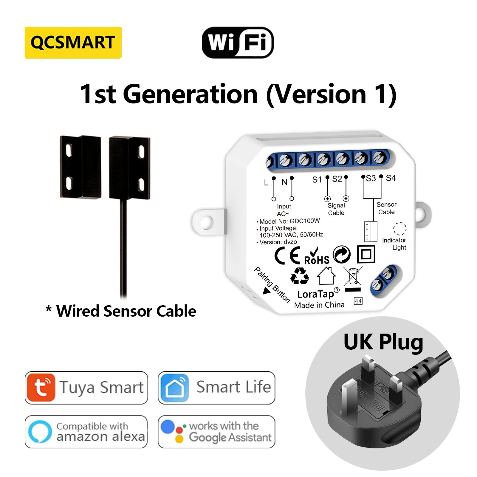 QCSMART Контроллер гаражных ворот Wi-Fi V1 UK plug