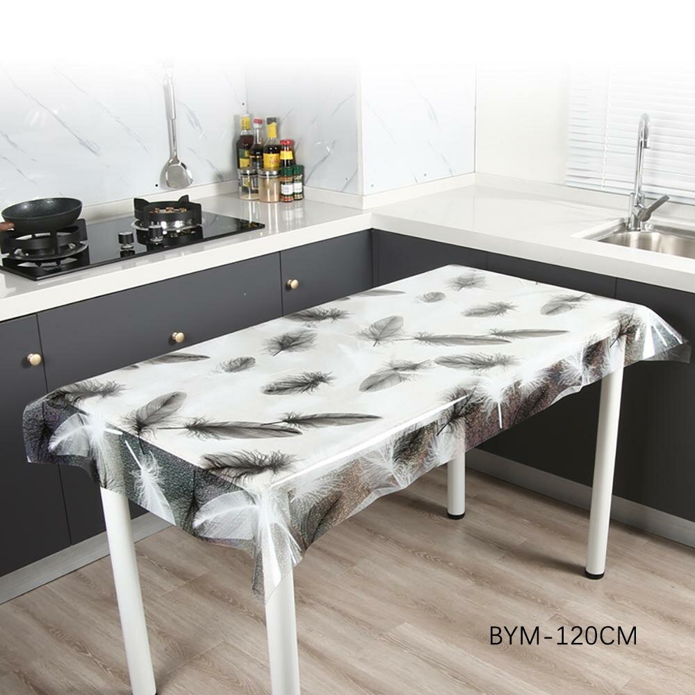 Клеенка ПВХ 120см х 20м на нетканой основе, прозрачная, принт перья, рулон BYM-120CM