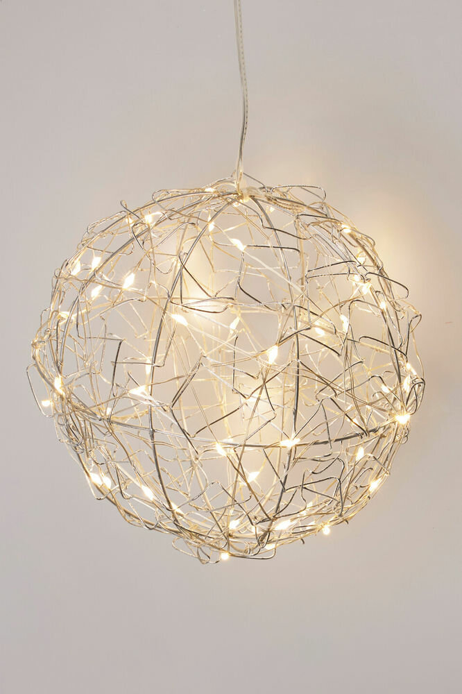 Декоративный светящийся шар ротто, металл, серебряный, 60 экстра тёплых микро LED-огней с мерцанием, 15 см, таймер, батарейки, уличный, Koopman International AMZ141050