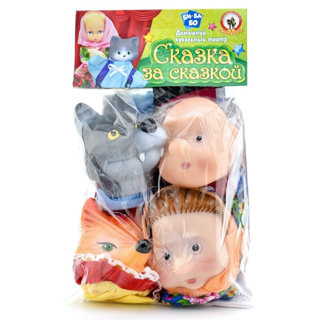 Кукольный театр "Волк и Лиса" 4 персонажа, куклы-перчатки, ткань/пластизоль, от 3 лет