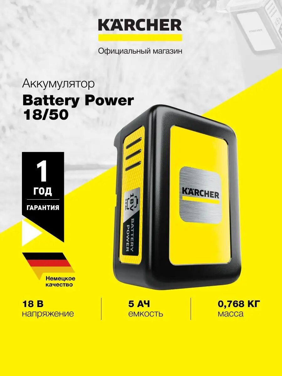Аккумулятор Керхер Battery Power (2.445-035.0) Li-Ion 18В, 5Ач, ЖК-дисплей