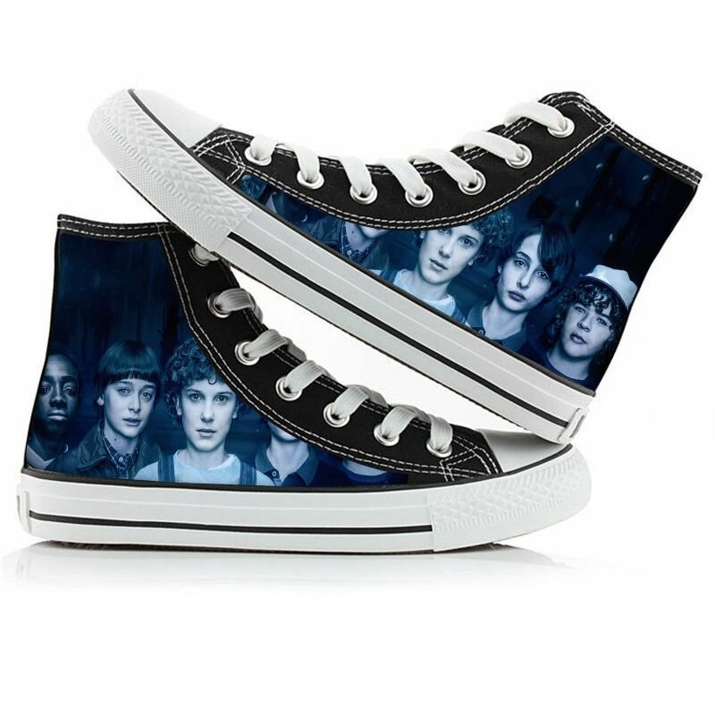 Высокие кеды <Очень странные дела>, с ручной росписью, дышащие, унисекс, для студентов и пар