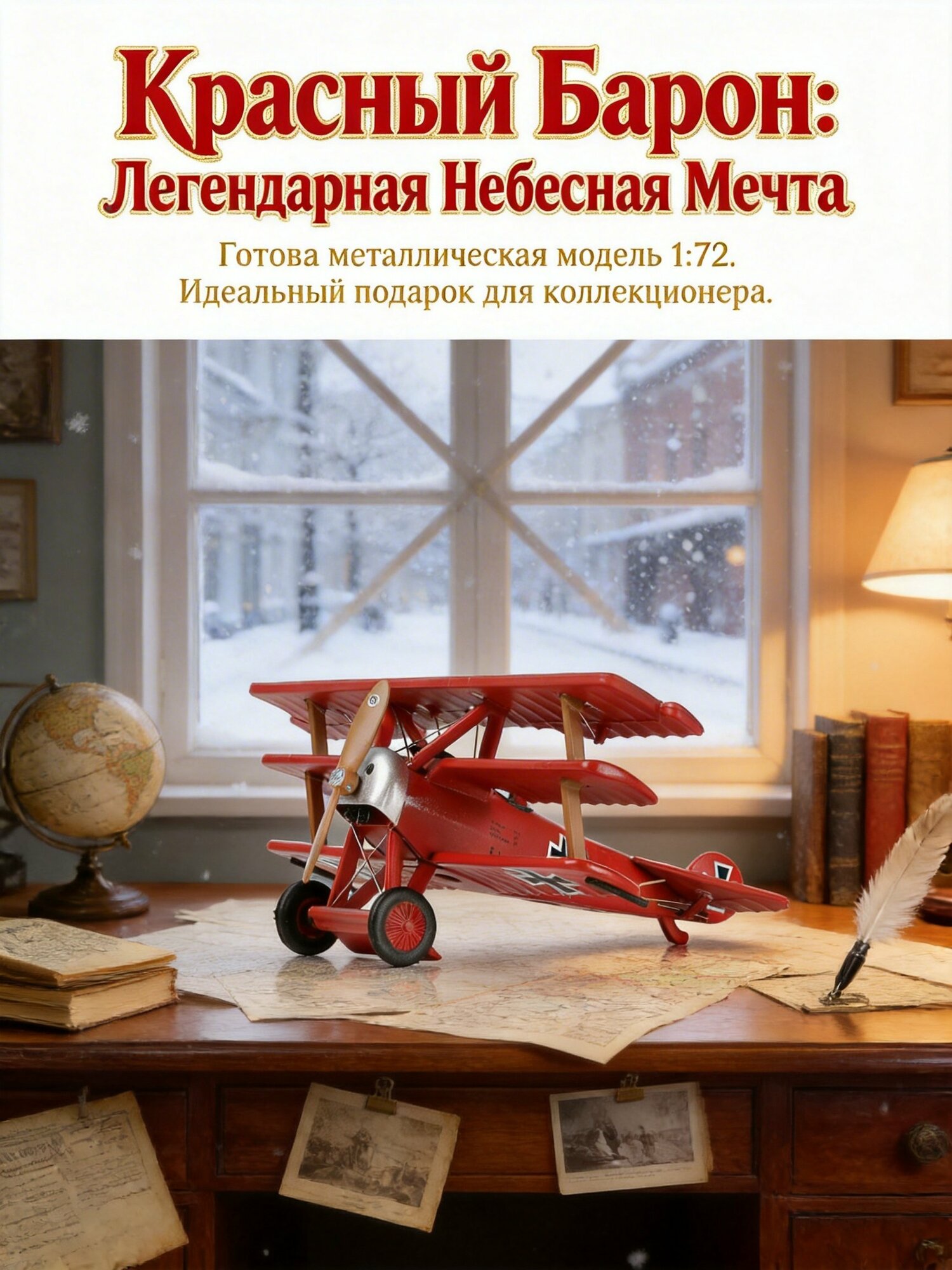 Модель истребителя Fokker Dr.1 Красный Барон 1:72, готовая металлическая модель с съемной подставкой для коллекции и экспозиции