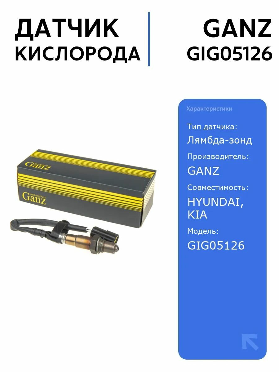 Датчик кислорода GANZ GIG05126 для HYUNDAI Tucson и KIA Sportage II, лямбда-зонд до катализатора, надежный и качественный