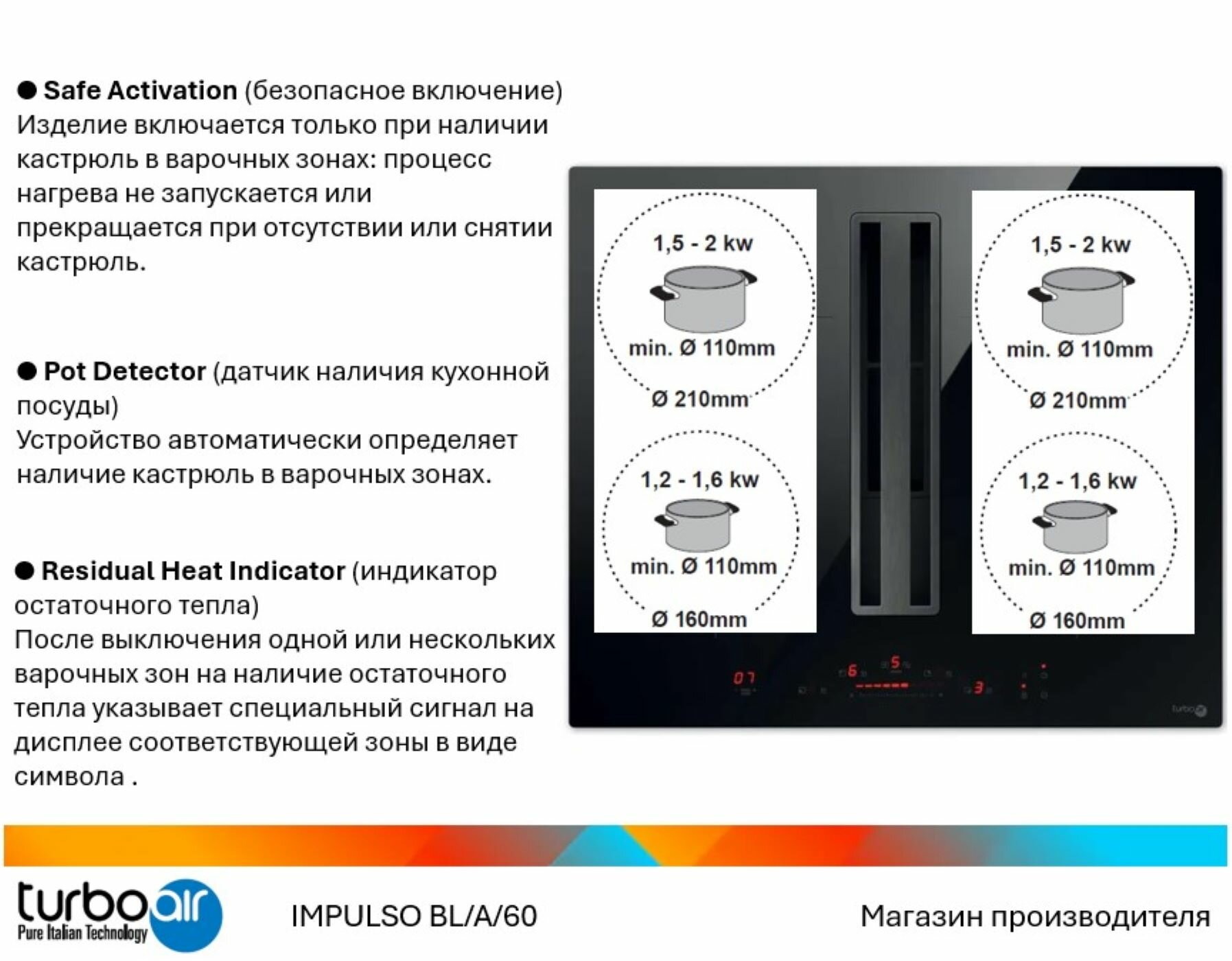 Варочная поверхность с вытяжкой Turboair IMPULSO BL/A/60 — фото 1