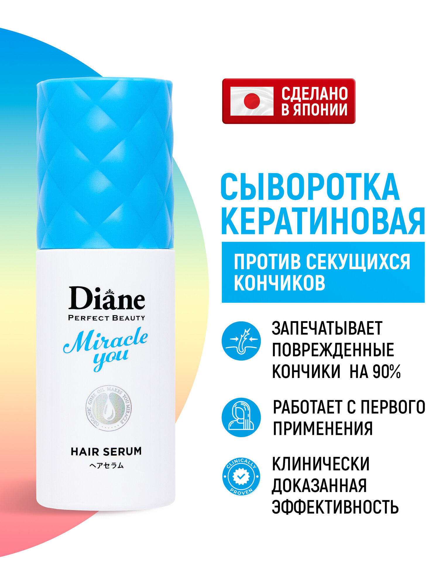 Moist Diane Сыворотка для волос несмываемая Perfect Beauty Miracle You, увлажняющая / Уплотняющий крем для восстановления секущихся кончиков с кератином (Япония) 60 мл