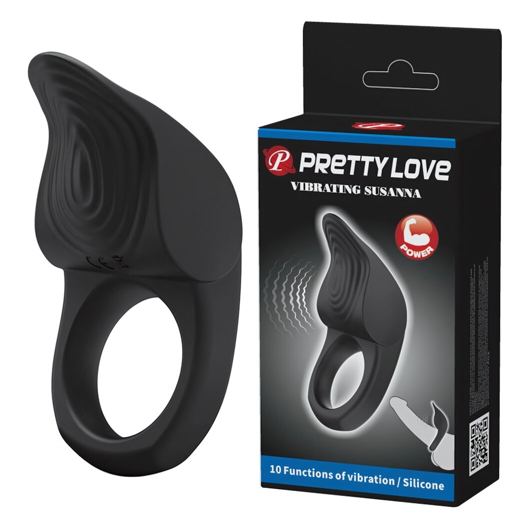 Эрекционное кольцо с вибрацией "Pretty Love BI-210235", силикон, черное