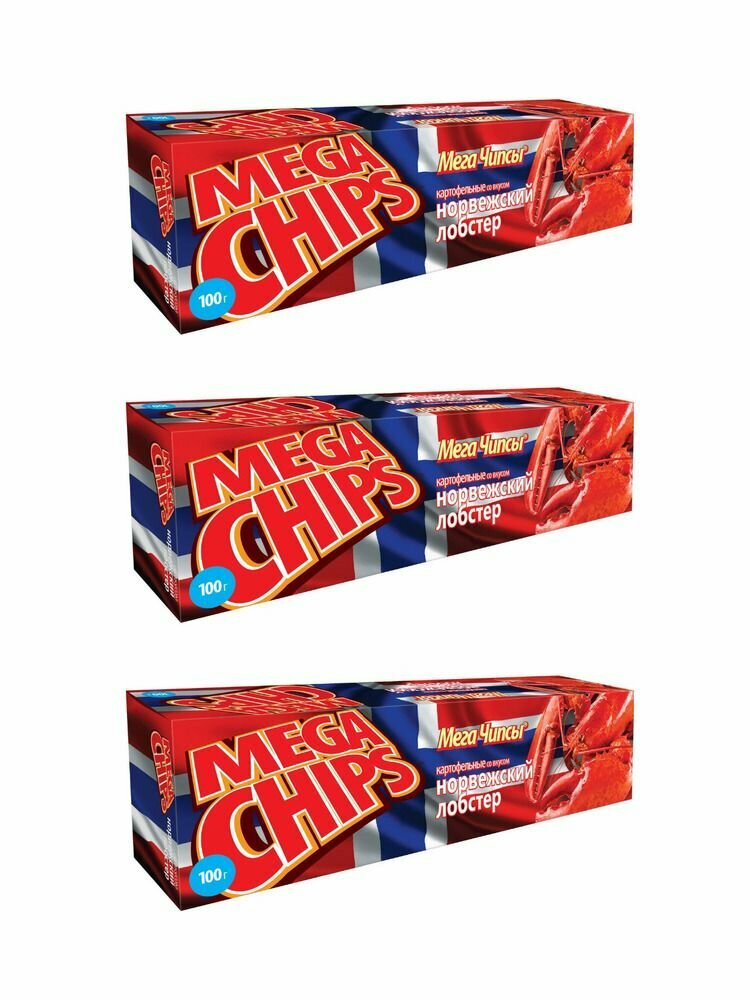 Mega Chips Чипсы-пластины картофельные с норвежским лобстером, 100 г, 3 шт